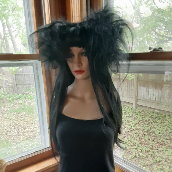 Hair | Black Gothic Bat Nest Wig With Bangs Mixed With Human Hair ...